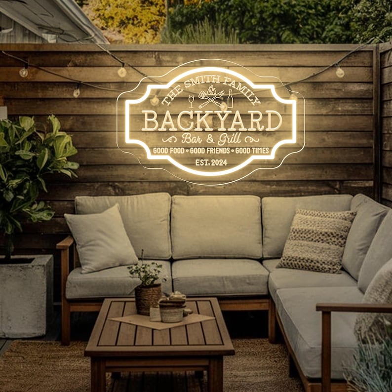 Personalized Bar & Grill Waterproof LED Neon Sign,bbq Backyard Patio ...