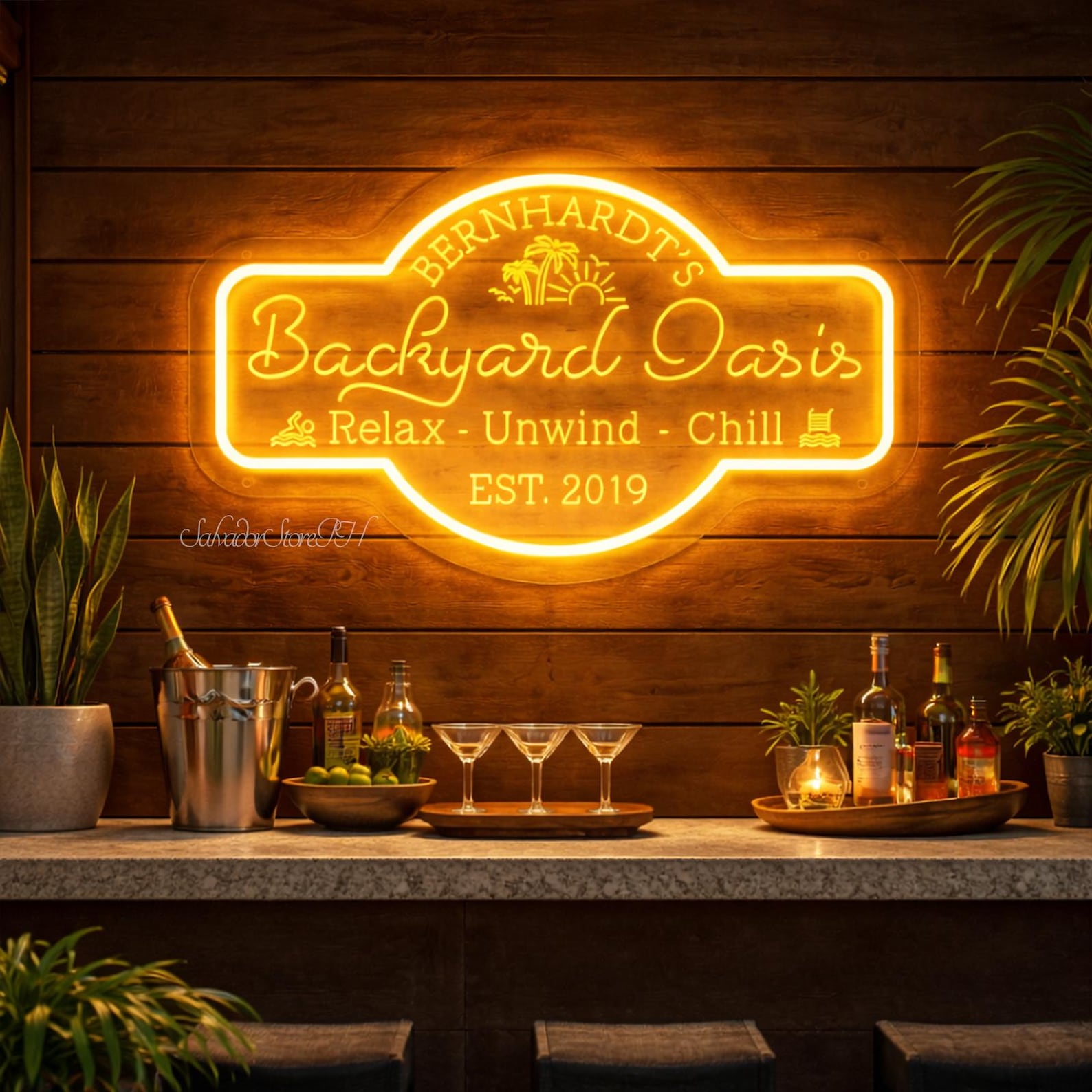 Personalized Backyard Pool Bar Neon Sign: Waterproof Outdoor Family ...