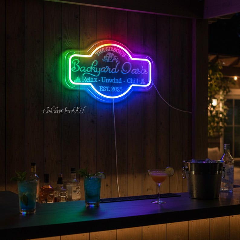 Personalized Backyard Pool Bar Neon Sign: Waterproof Outdoor Family ...