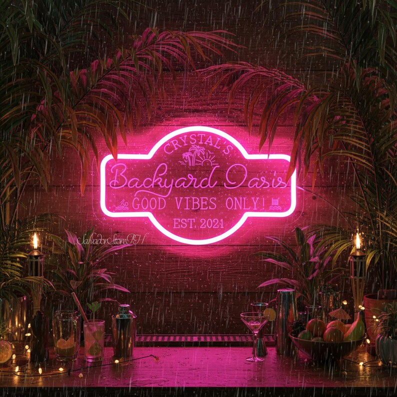 Personalized Backyard Pool Bar Neon Sign: Waterproof Outdoor Family ...