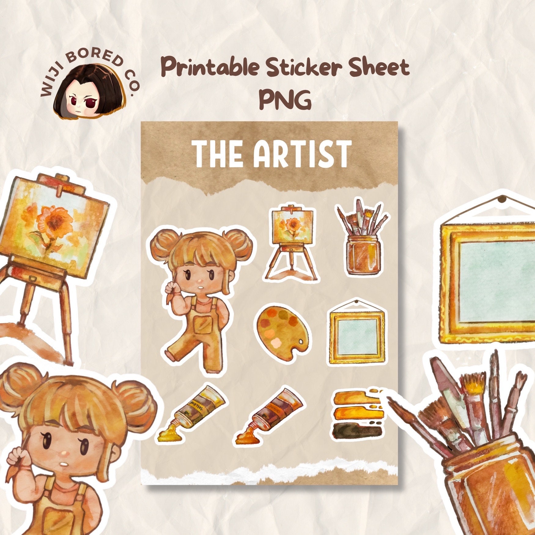 Printable Sticker Sheet Artist Png, Art Material Unique Design Sticker ...