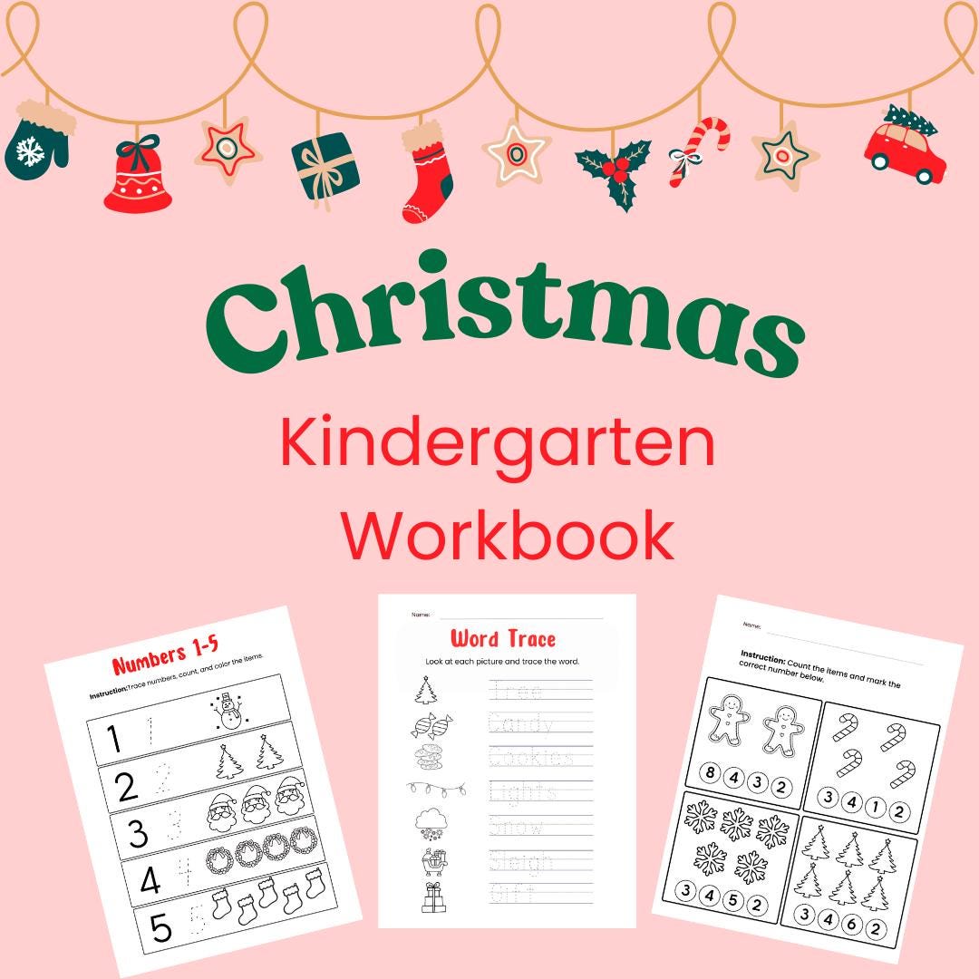 Christmas Kindergarten Workbook - Etsy