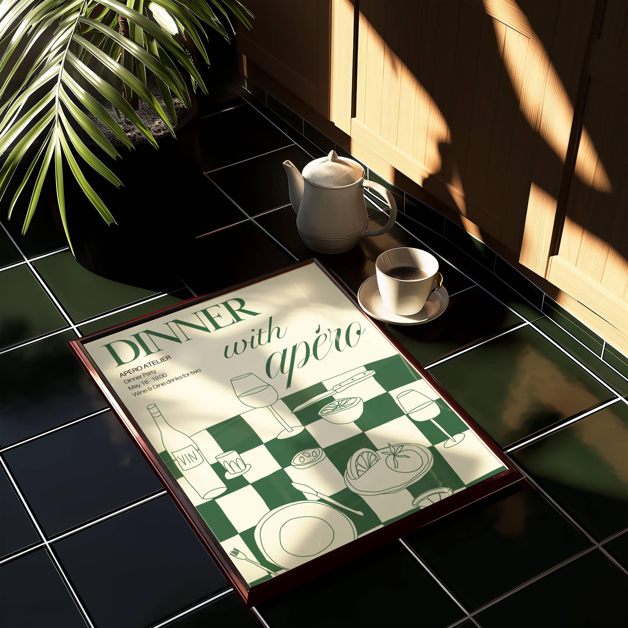 Dinner With Apéro Poster | Minimalist Dining Wall Art, Hand-drawn Table ...