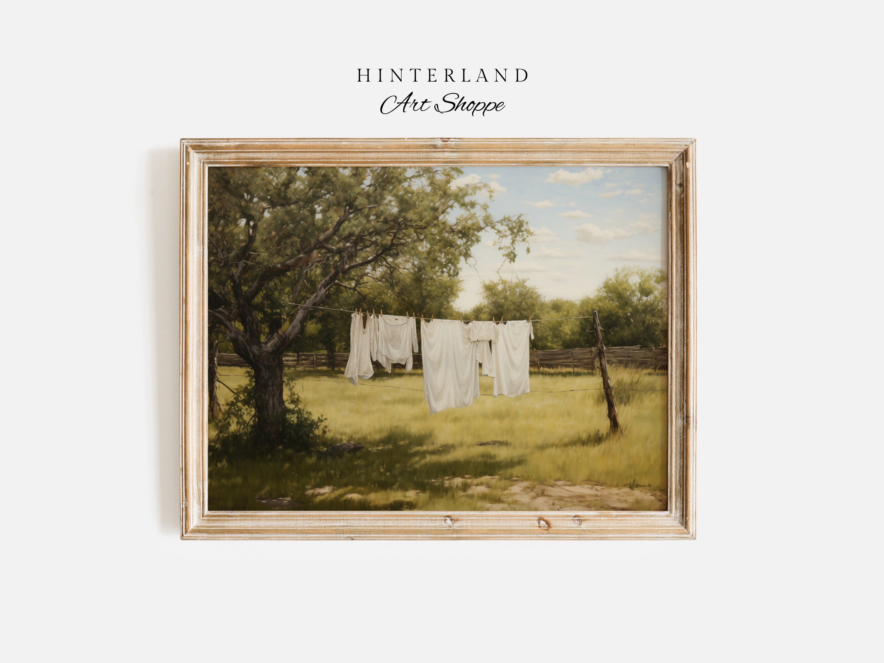 Laundry Room Wall Art, Clothes Line Print, Summer Country Scene, Rustic ...