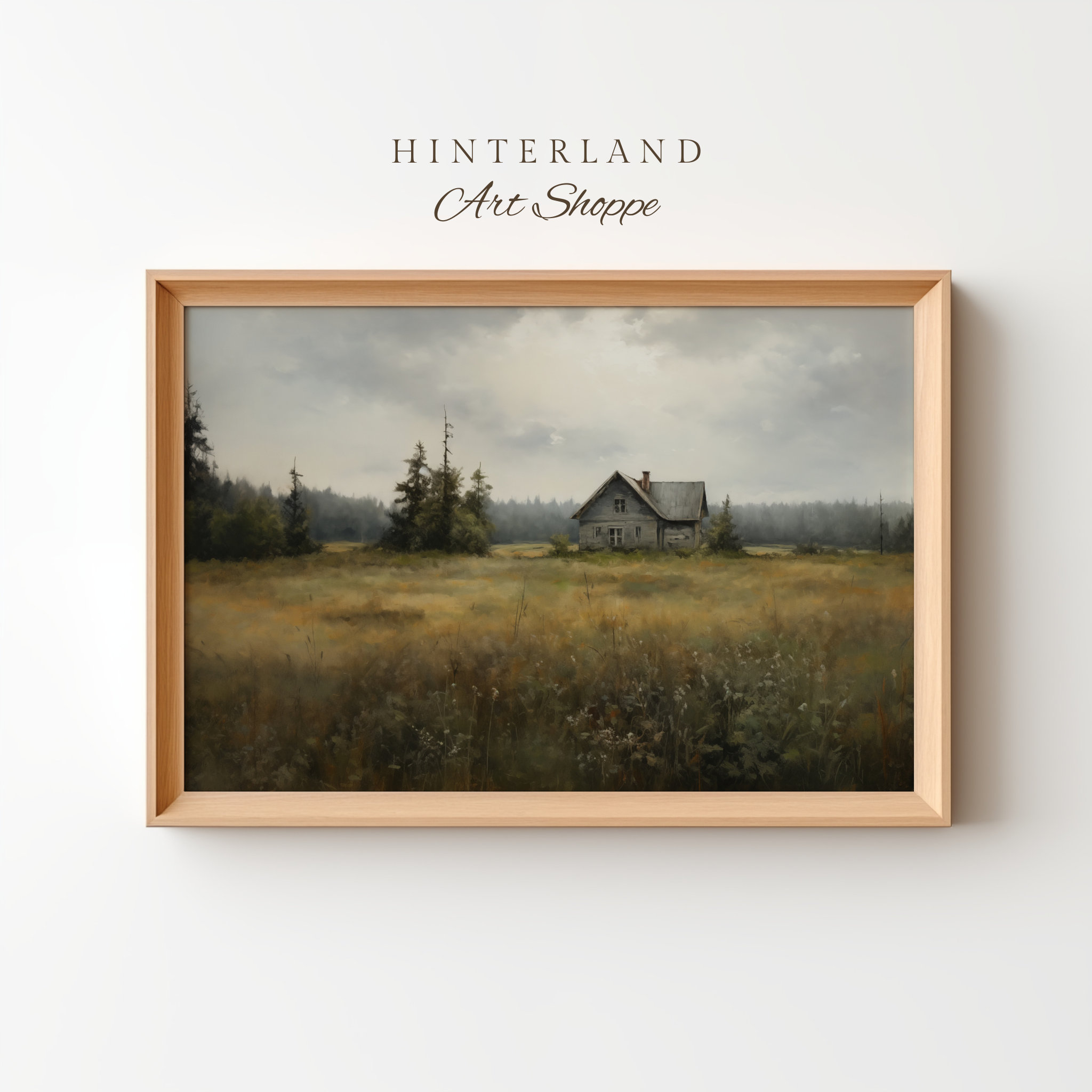 Moody Cabin Landscape Print, Rustic Cottage Wall Art, Muted Country ...