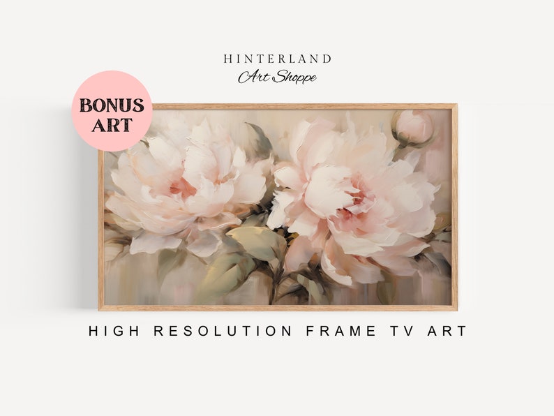 Peony Flower Samsung Frame TV Art, Vintage Floral Painting (digital ...