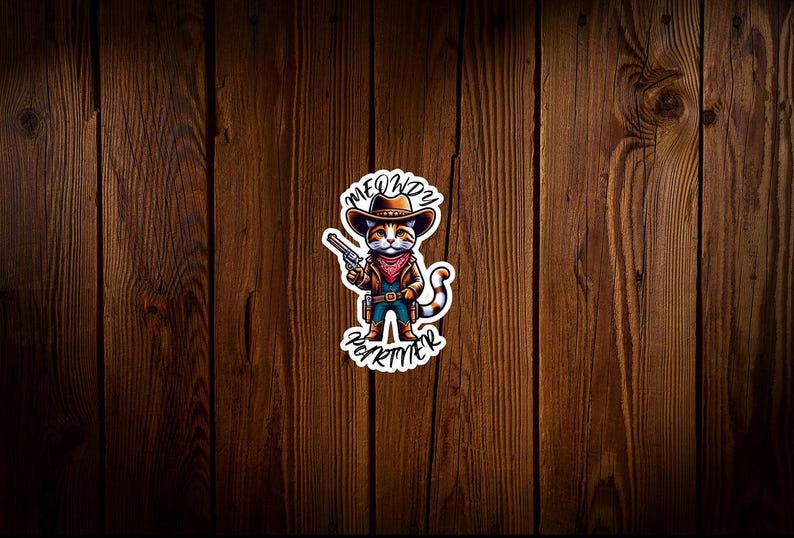 Cute Cat With a Hat, Cute Cowboy Boots, Meowdy Partner Sticker, Stick ...