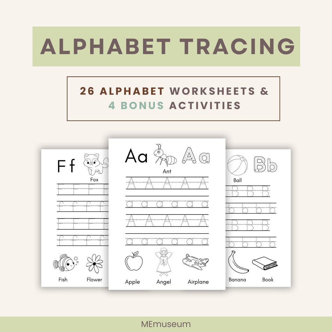 Alphabet Tracing Bundle:26 Worksheets + 4 Bonus Acitivities for Pre ...