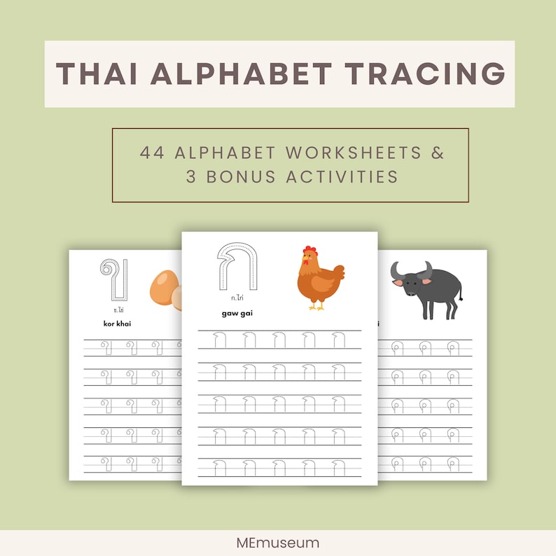 Thai Alphabets Tracing Worksheets- Learn Thai Letters- Educational ...