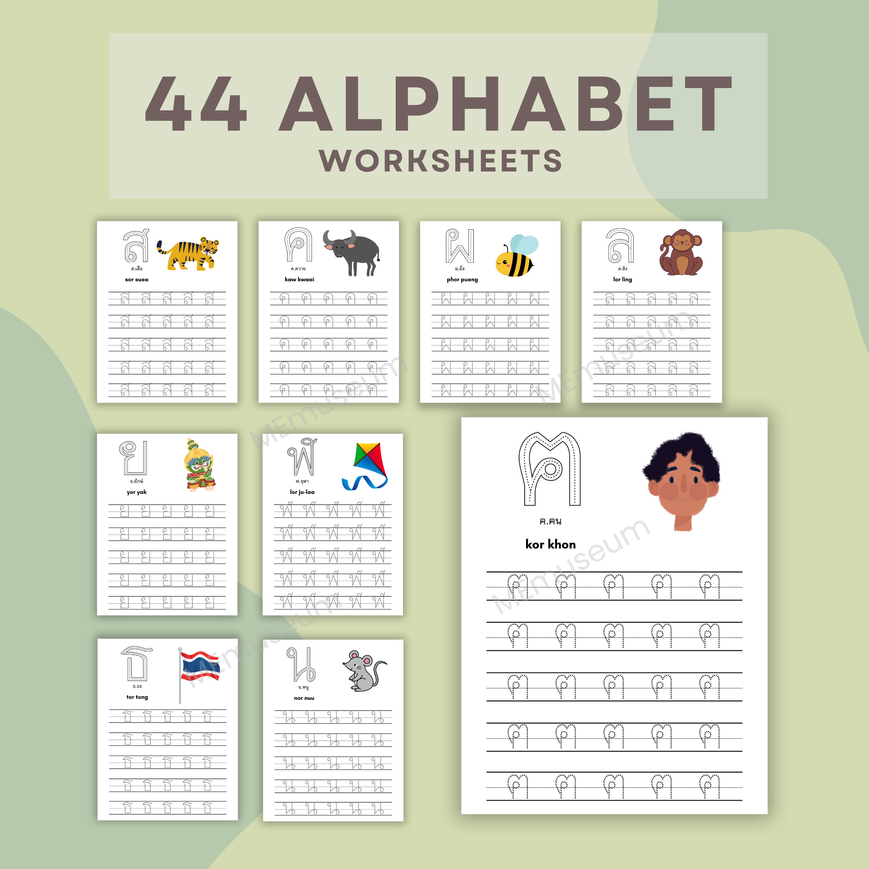 Thai Alphabets Tracing Worksheets- Learn Thai Letters- Educational ...