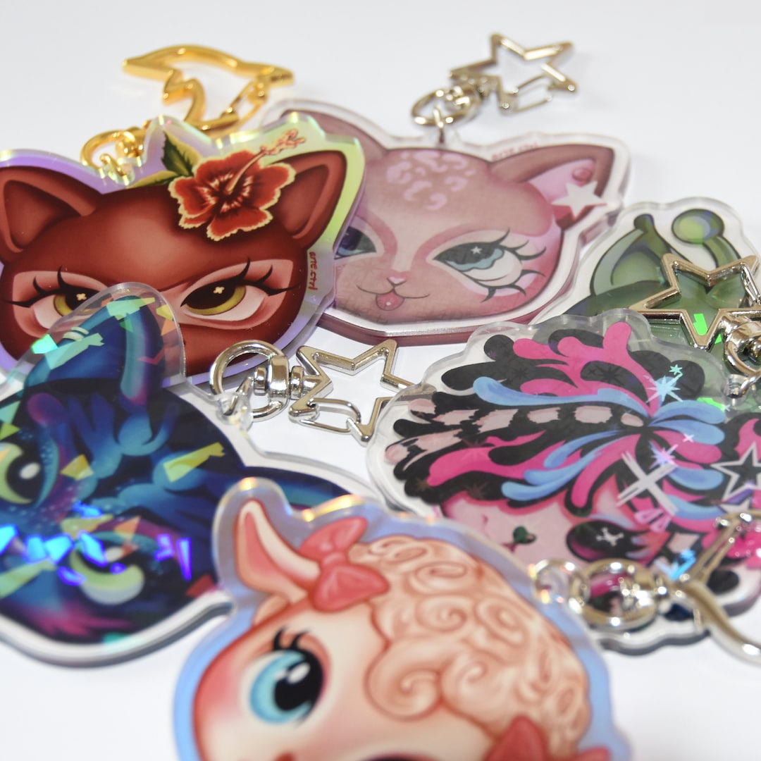 Pets Clear and Sparkly Acrylic Keychains come's With a Sticker | Key ...