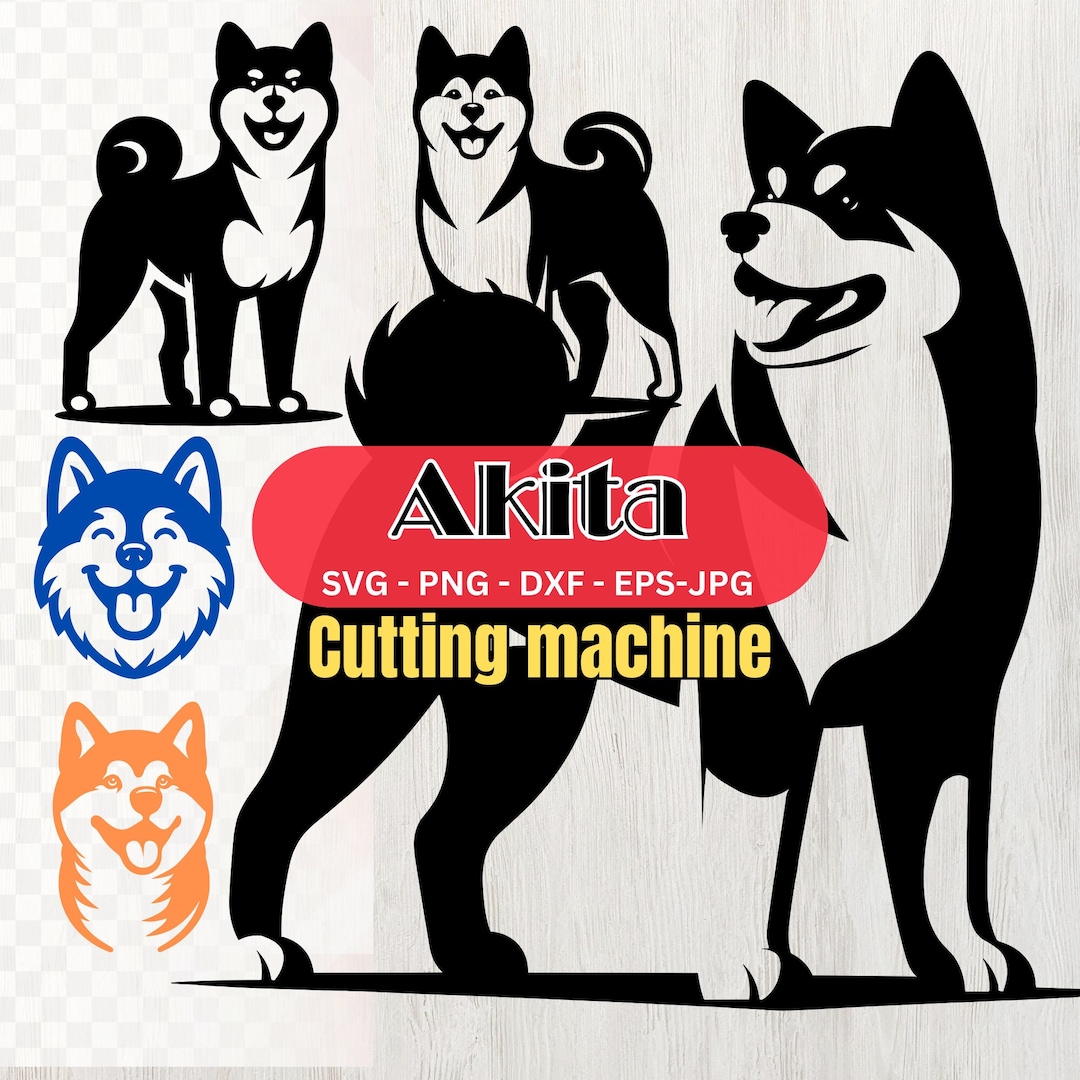 Akita Dog Silhouettes Svg, Akita Vector, Akita Cricut Cutting, Akita ...