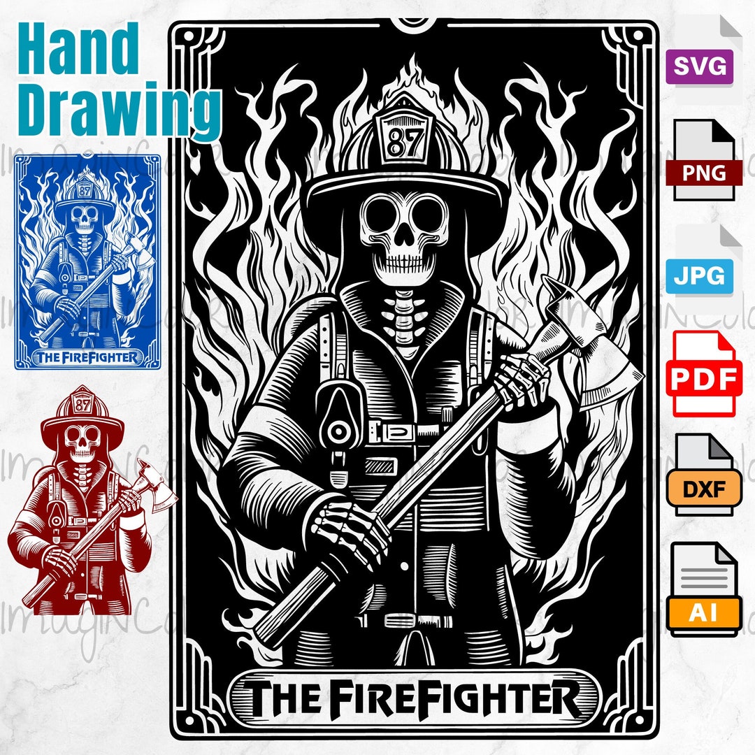 The Firefighter Funny Tarot Card Png,skeleton Tarot,fire Fighter Svg,us ...