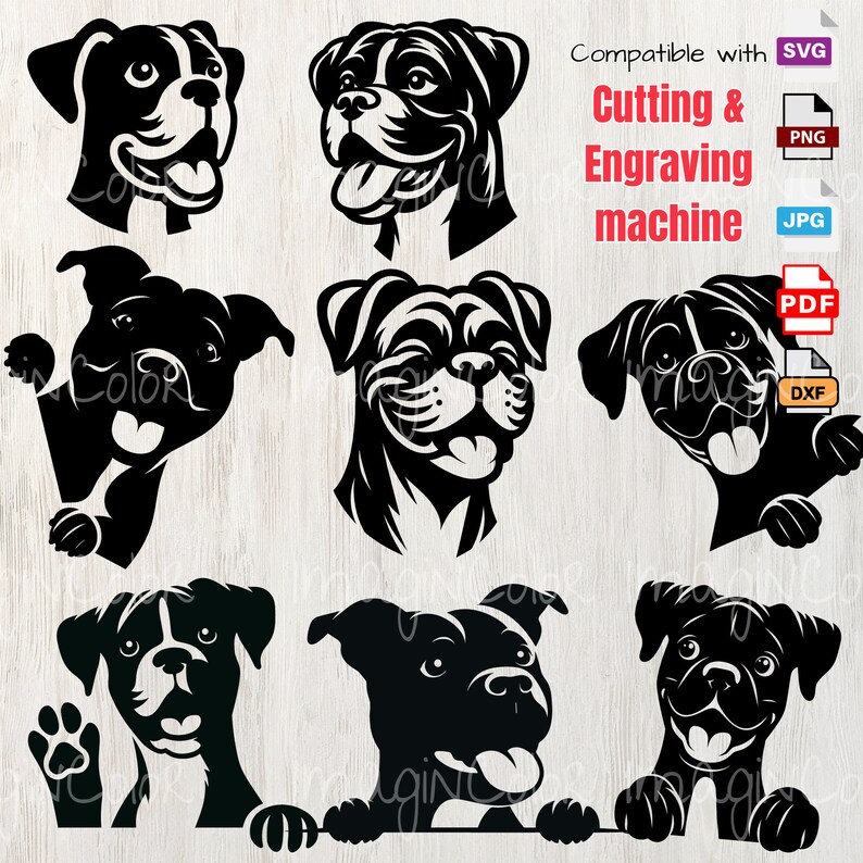 Boxer Dog Silhouettes Svg,dog SVG PNG Eps Dxf,puppy,cricut Cutting ...