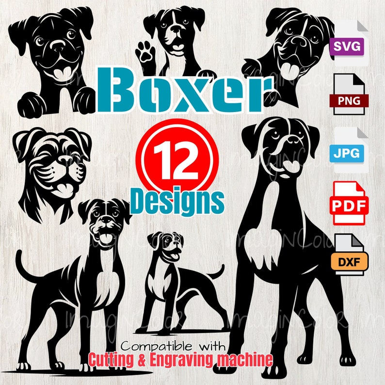 Boxer Dog Silhouettes Svg,dog SVG PNG Eps Dxf,puppy,cricut Cutting ...