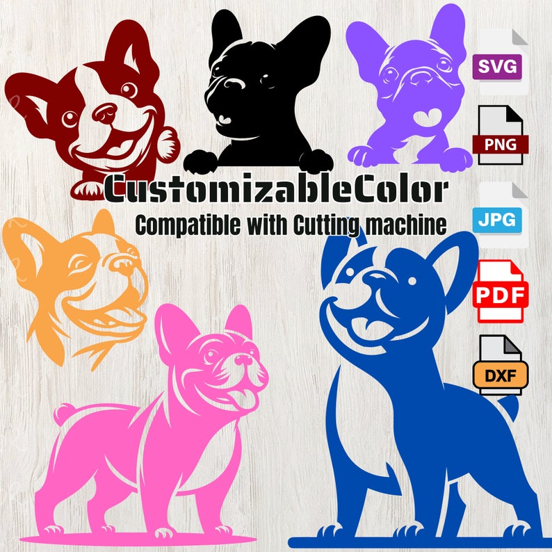 French Bulldog Silhouettes, Dog SVG PNG Eps Dxf, Puppy, Dog Cricut ...