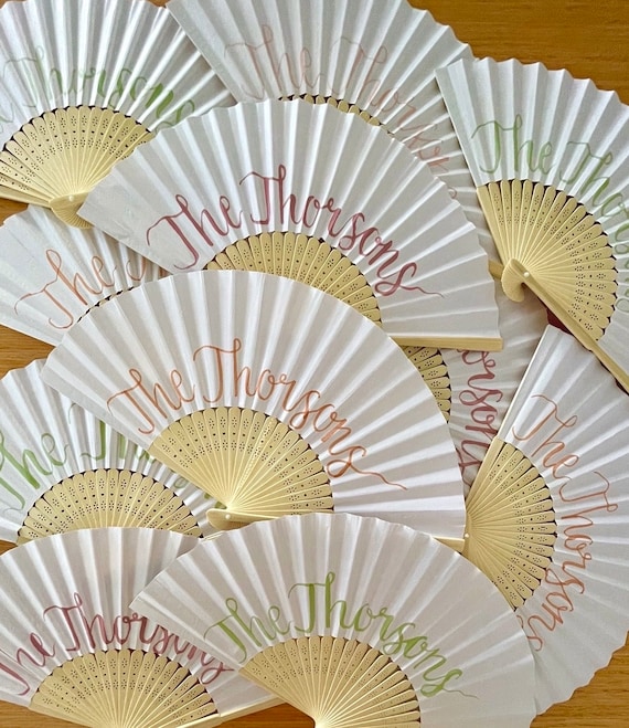 Personalised Paper Fan Summer Wedding married Name Calligraphy Fans Weddings Birthday Party Hens Party Bridal Shower Baby Shower Etsy Ireland
