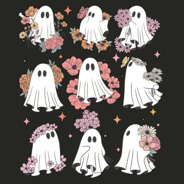 Halloween Floral Ghost Png, Cute Fall Png, Ghost, Spooky Season Png ...