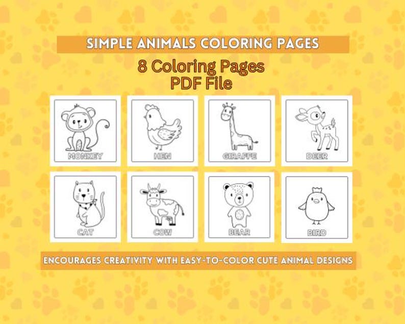 8 Simple Cute Animal Coloring Pages! Perfect for Young Artists, Easy-to ...
