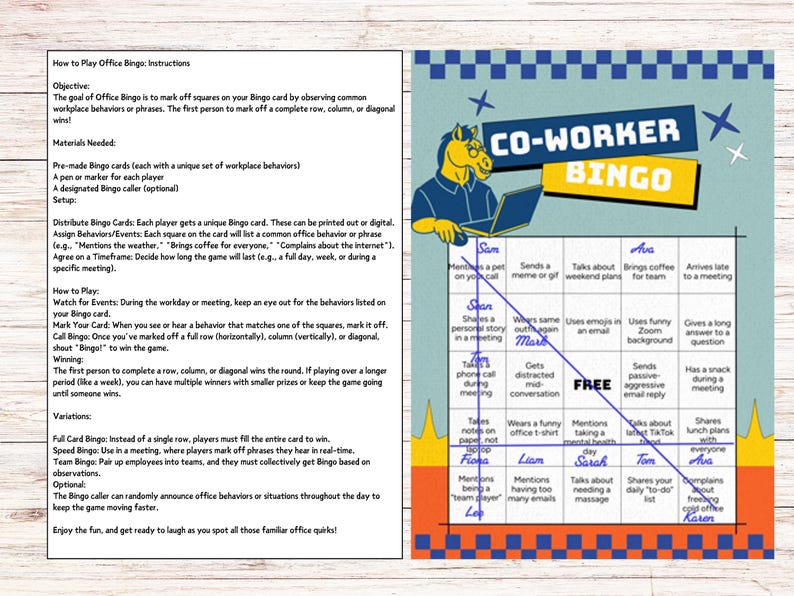 Coworker Bingo Fun, "find Someone Who" Game for Office Parties, Team ...