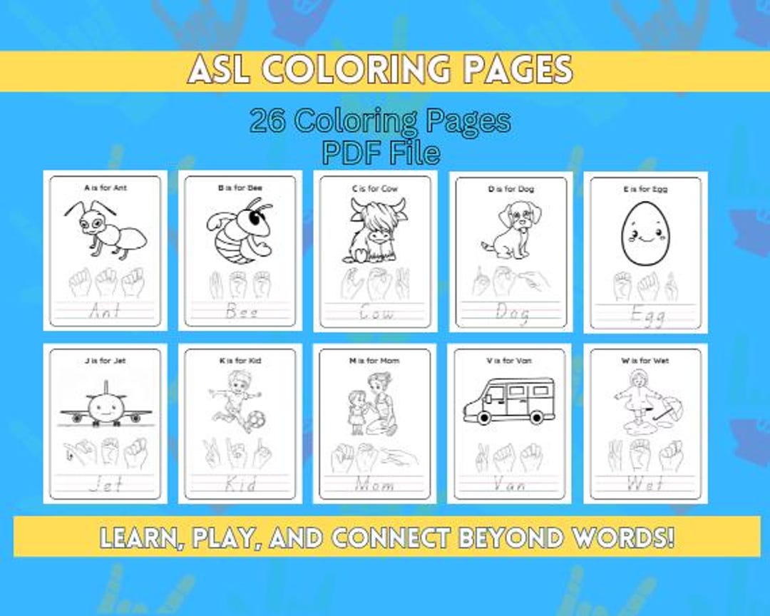 Learn ASL With 26 Fun A-Z Coloring Pages! Each Page Teaches a Letter ...