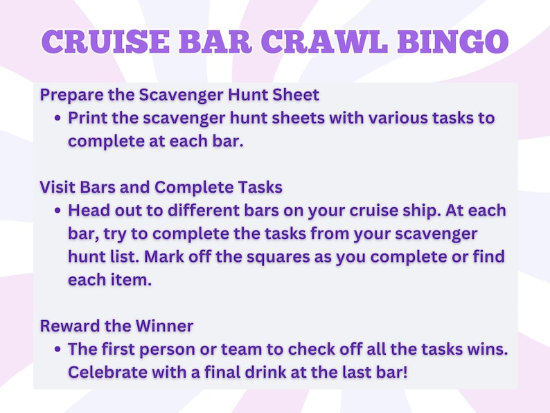 Cruise Bar Crawl Game Set – Printable Drinking Games and Scavenger Hunt ...