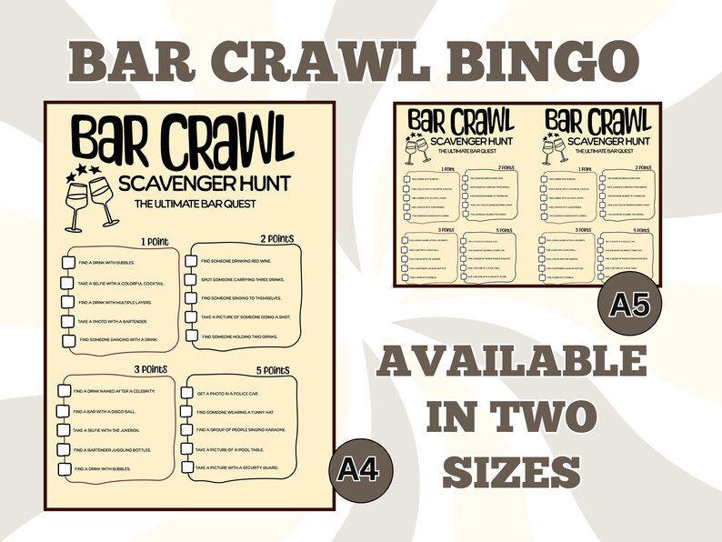 Bar Crawl Bingo, Fun Bar Game for a Girls Night Out, Ladies Night ...