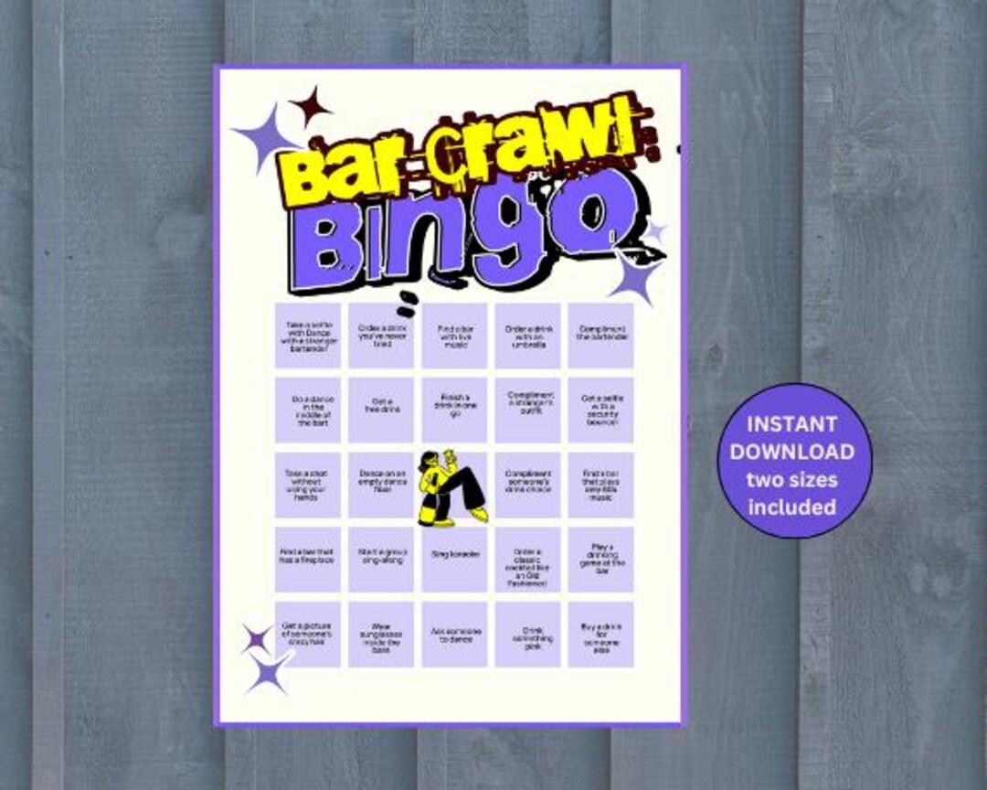 Bar Crawl Bingo, Fun Bar Game for a Night Out, Night Out Scavenger Hunt ...