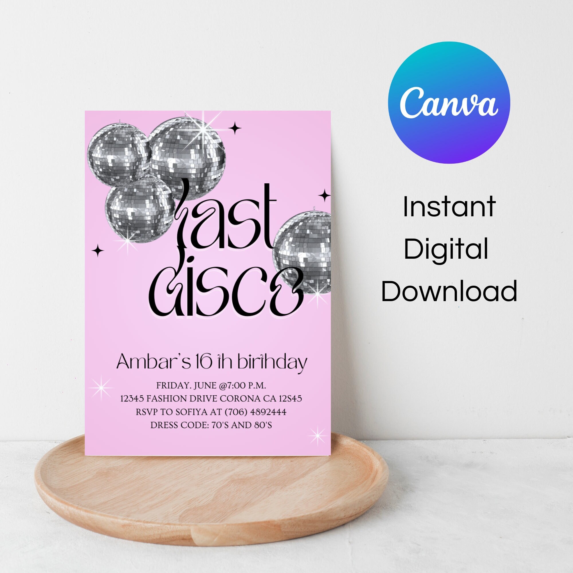 Last Disco Invitation Template Sweet 16 Invitation Pink Birthday Disco ...