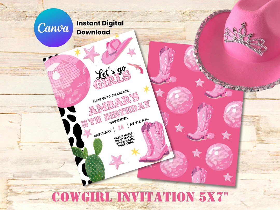 Editable Space Cowgirl Birthday Party Invitation, Rodeo Birthday ...