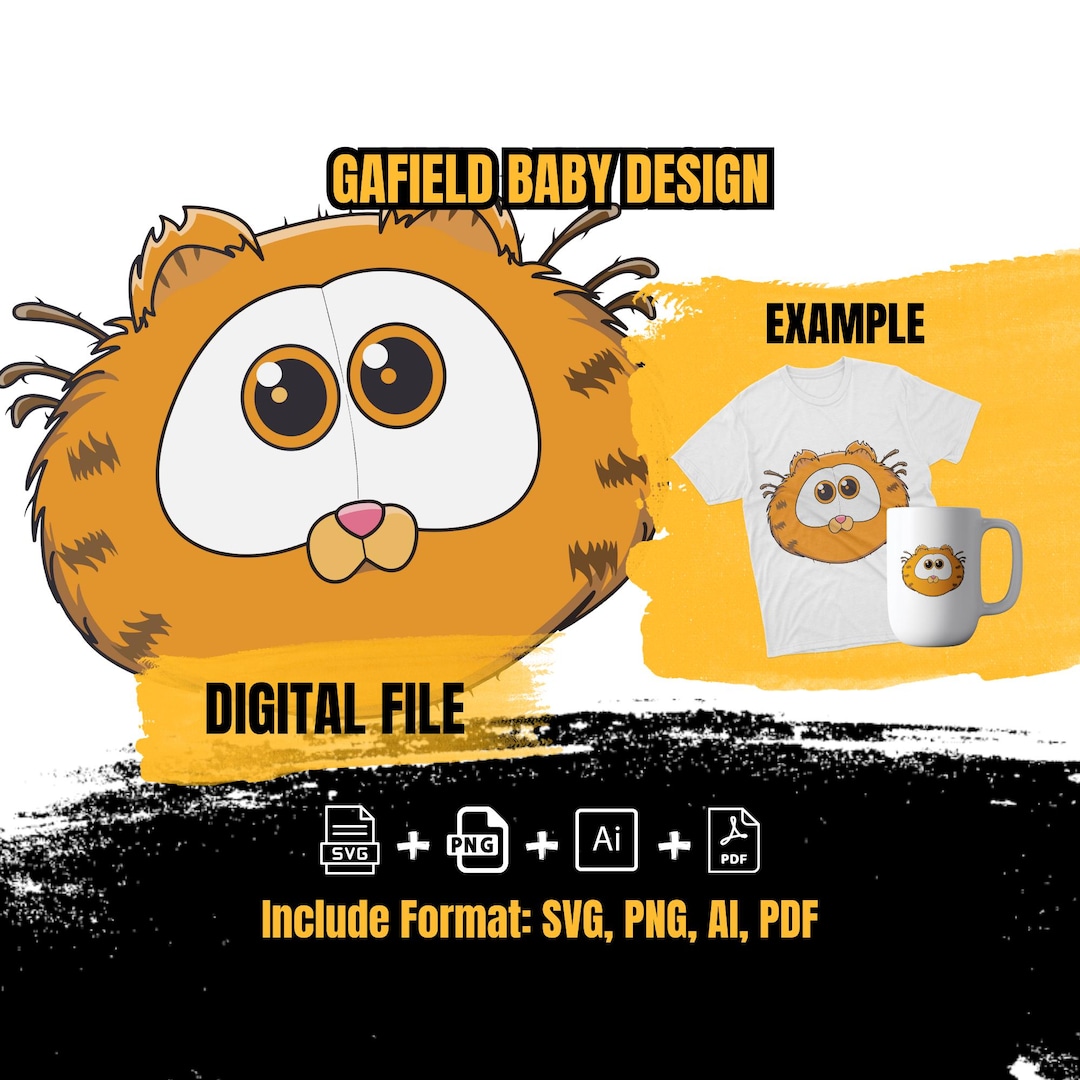 Baby Garfield Face SVG Design, Clip Art, Layers, Print, Cut Files PNG ...