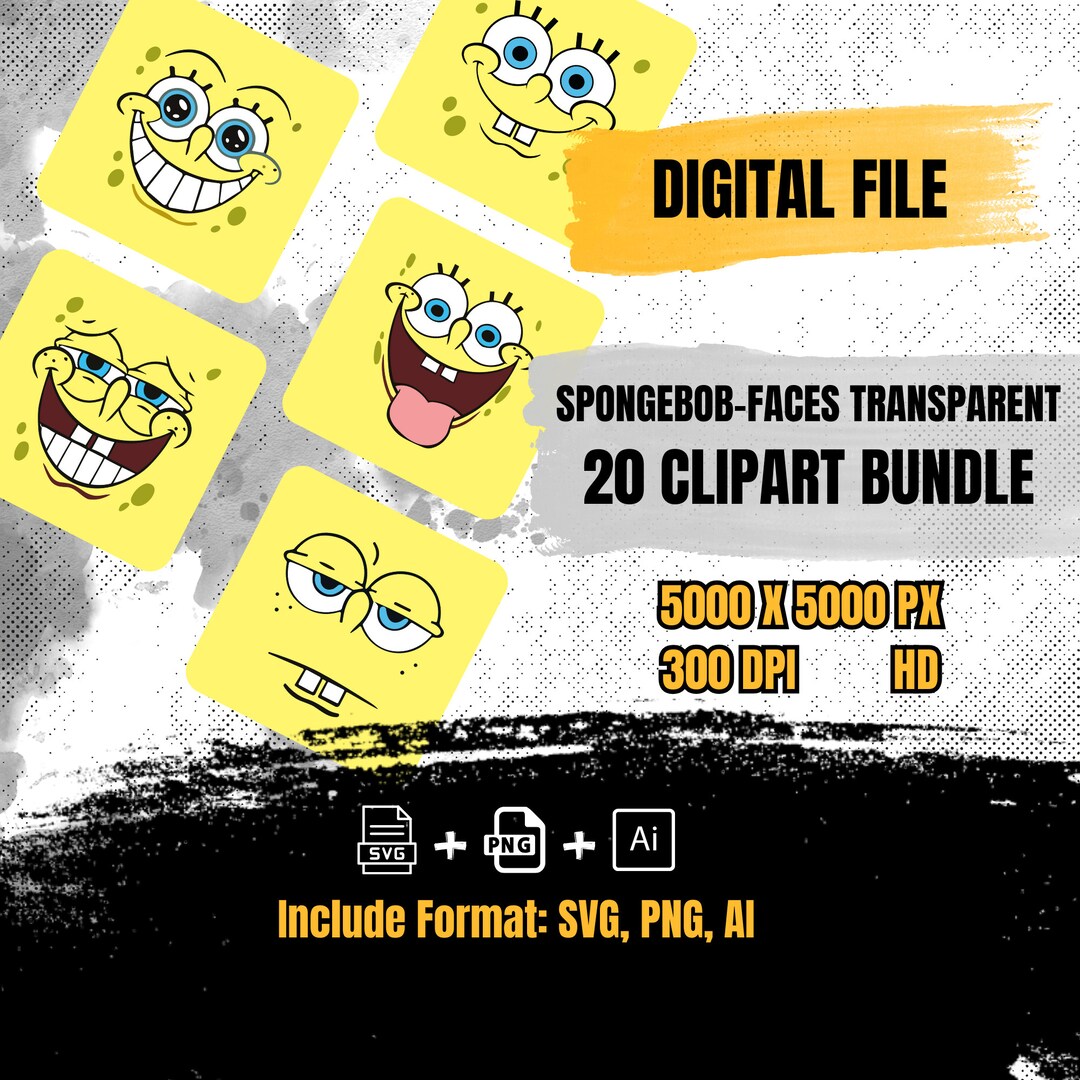 Bob Sponge SVG Bundle With Face, Clip Art, Layers, Print, Cut Files PNG ...