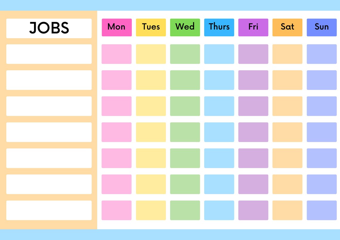 Chores Chart, Daily Jobs Chart for Kids, Everyday Planner, Daily ...