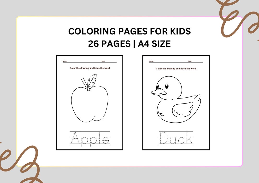 Coloring Pages for Kids With Tracing Word Coloring Fruits and Animals ...