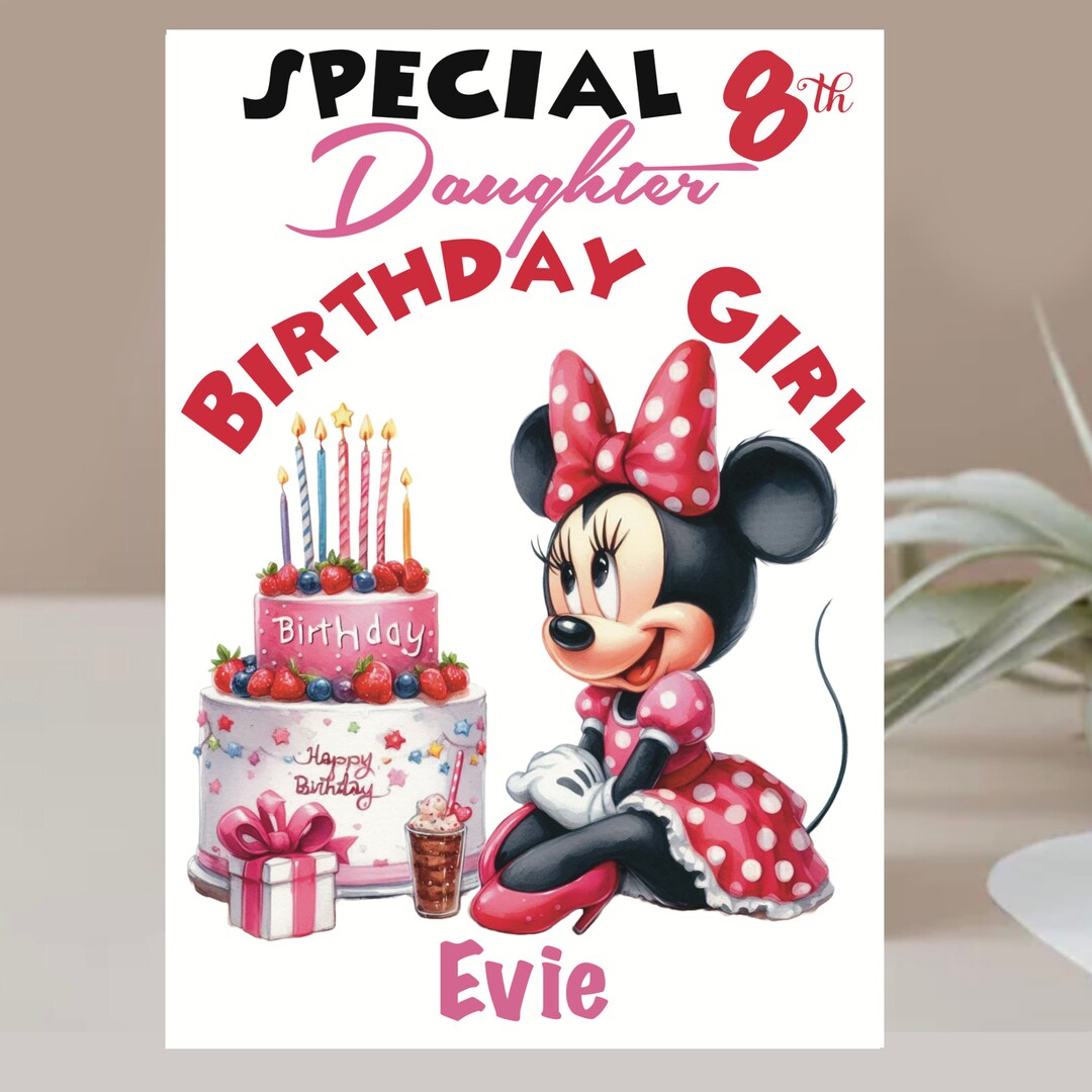 Pretty Minnie Mouse, Daughter Birthday Card, Mini Mouse Name Card ...