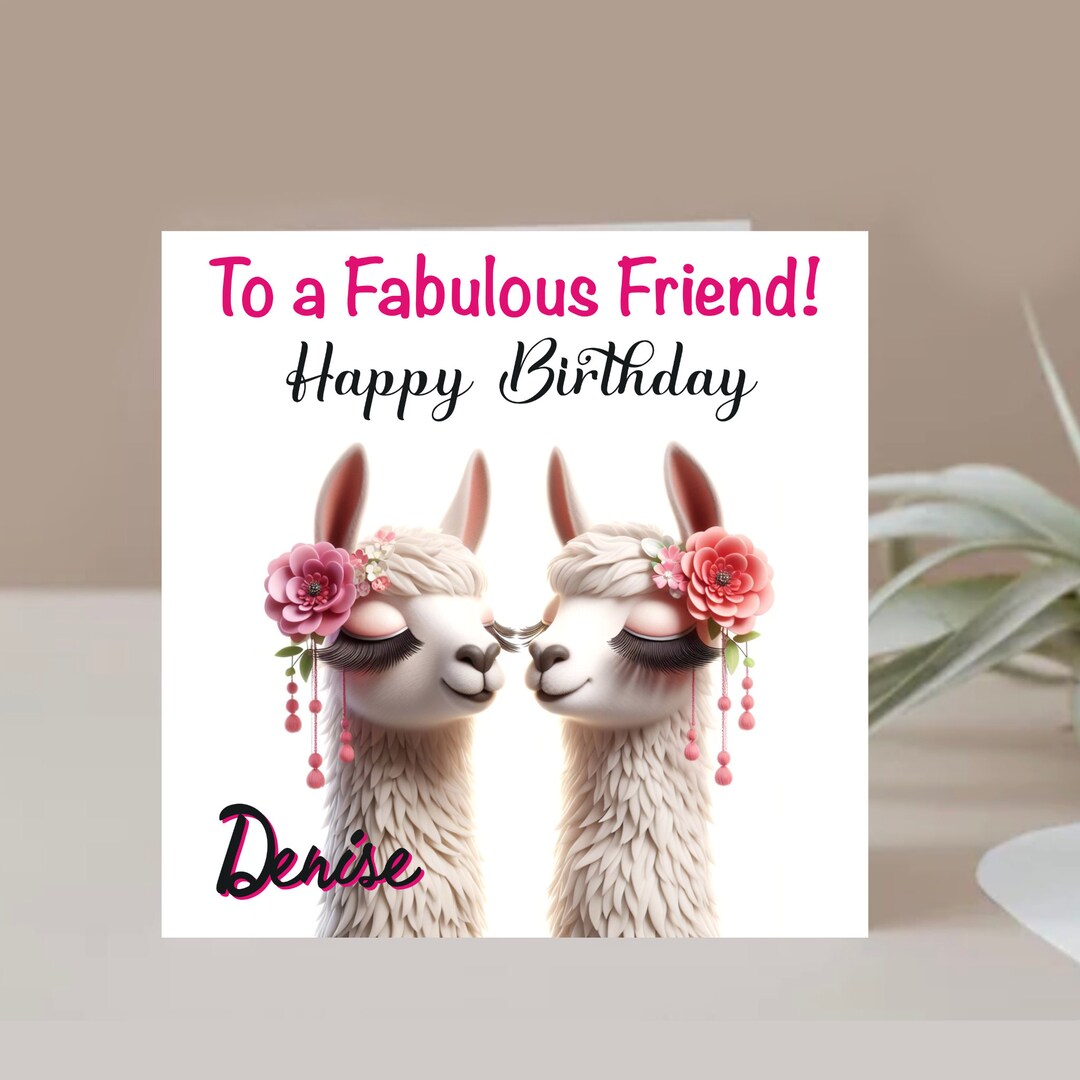 Best Friend Birthday Card for Fabulous Friend, Name Card, Llama ...