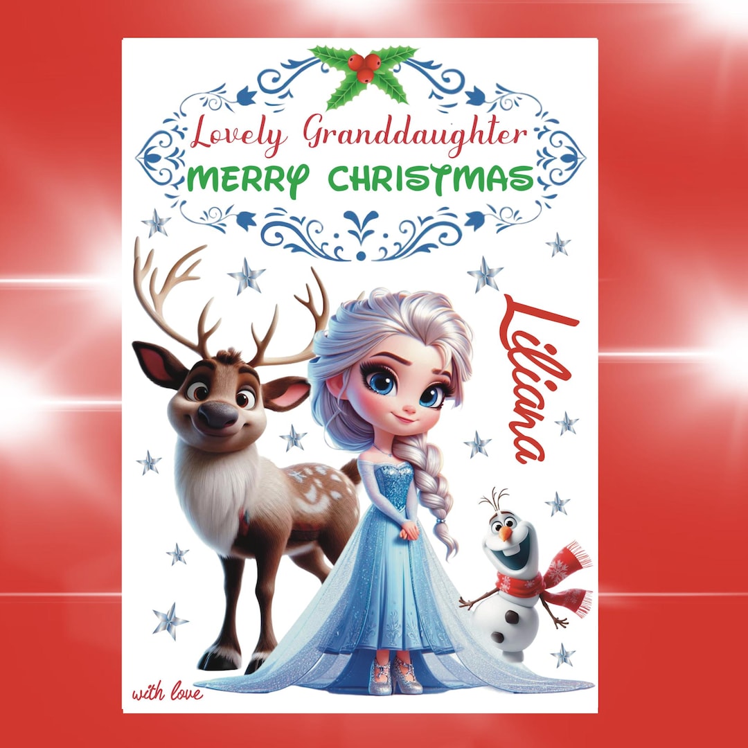 Beautiful Princess Elsa Granddaughter Christmas Card Lovely Girls ...