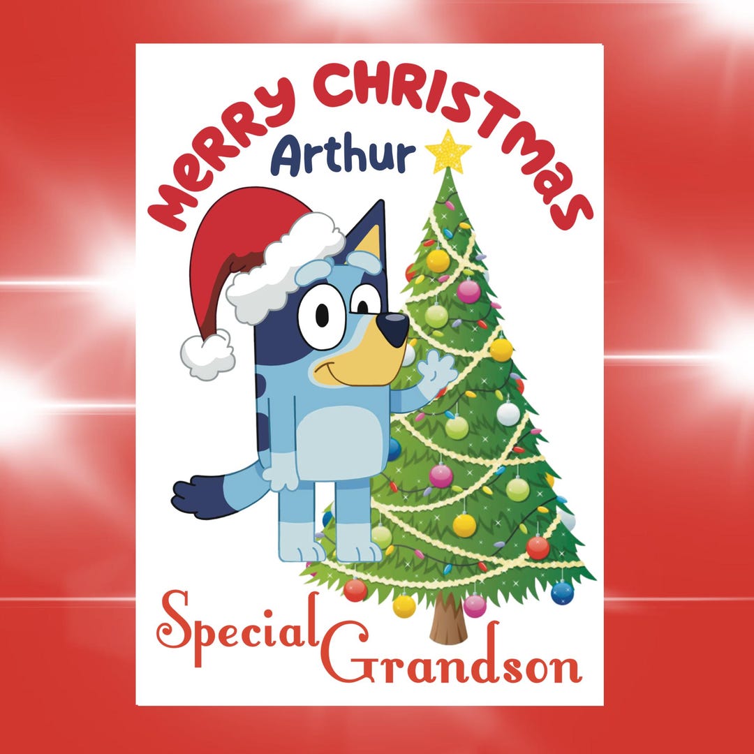 Lovely Bluey Dog Grandson Christmas Card, Bluey Merry Christmas Card ...