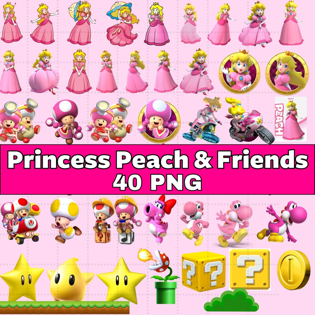Princess Peach and Friends Png Bundle 40 Pcs,peach Yoshi Toadette Toad ...