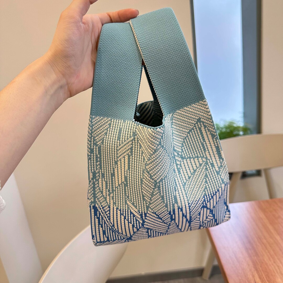 Knitted Bucket Bag, Checkerboard Bag, Stripe Bag, Minimalist Sling Bag ...