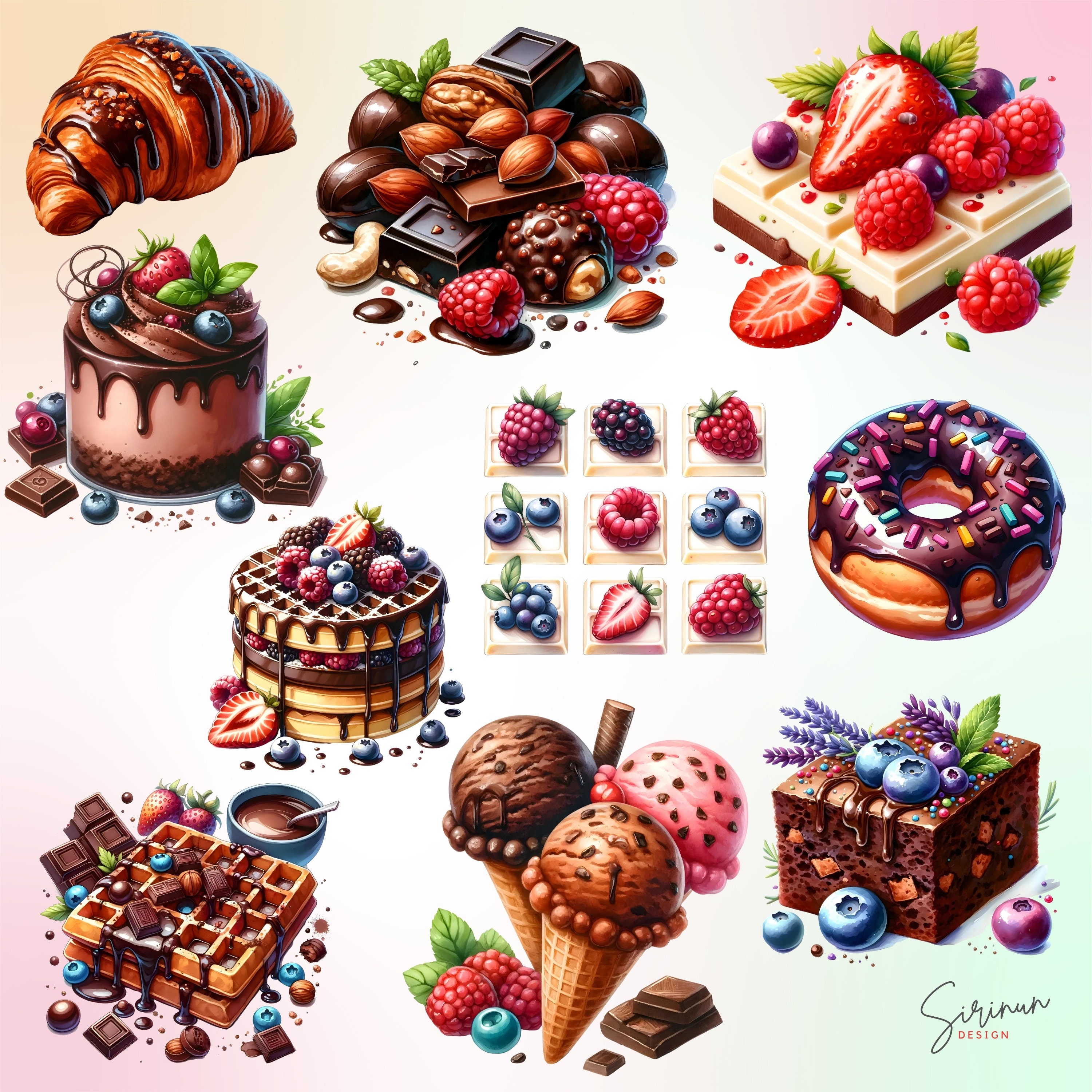 Chocolate, Dessert PNG, Sweets, Cake, Sublimation, Watercolor Clipart ...