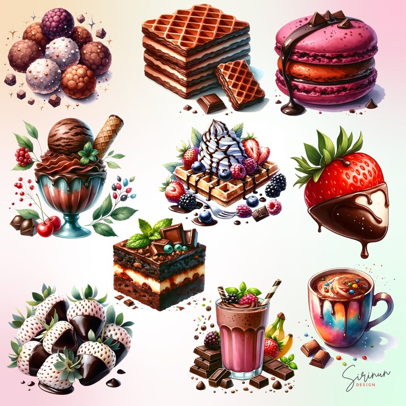 Chocolate, Dessert PNG, Sweets, Cake, Sublimation, Watercolor Clipart ...