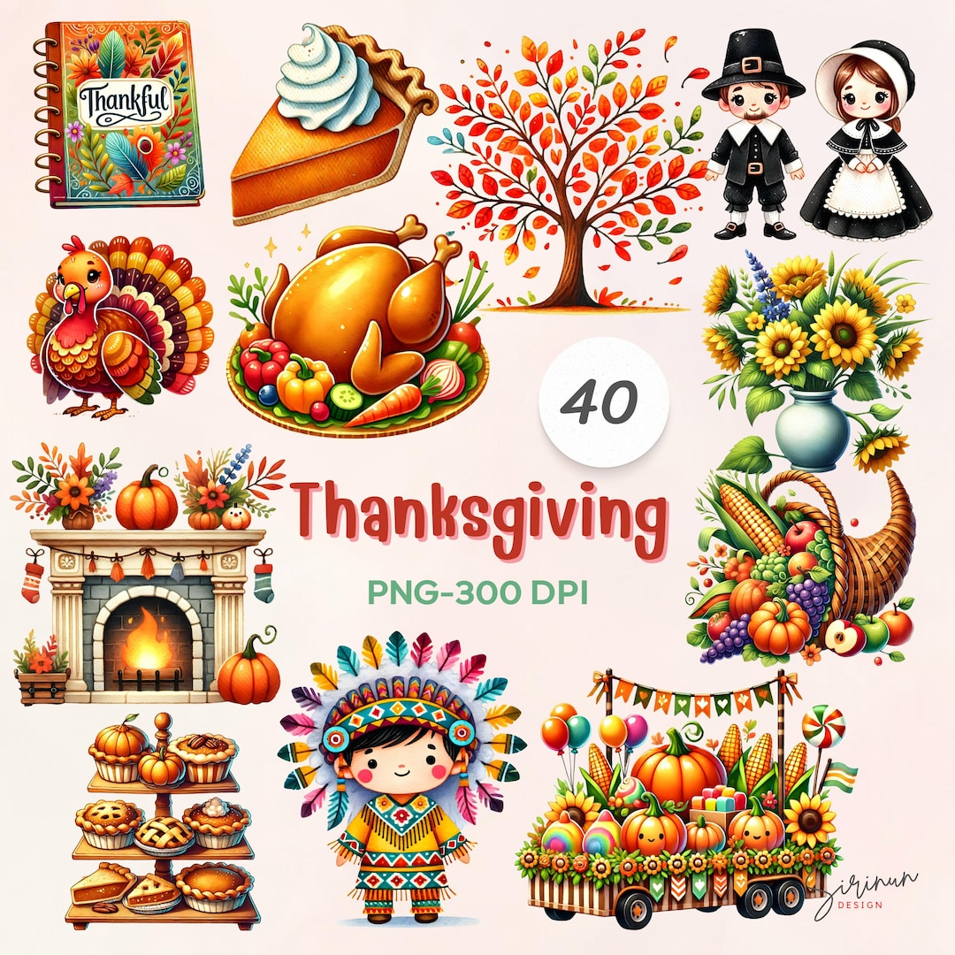 Thanksgiving, Turkey, Pilgrim, Pumpkin,sublimation, Watercolor Clipart ...