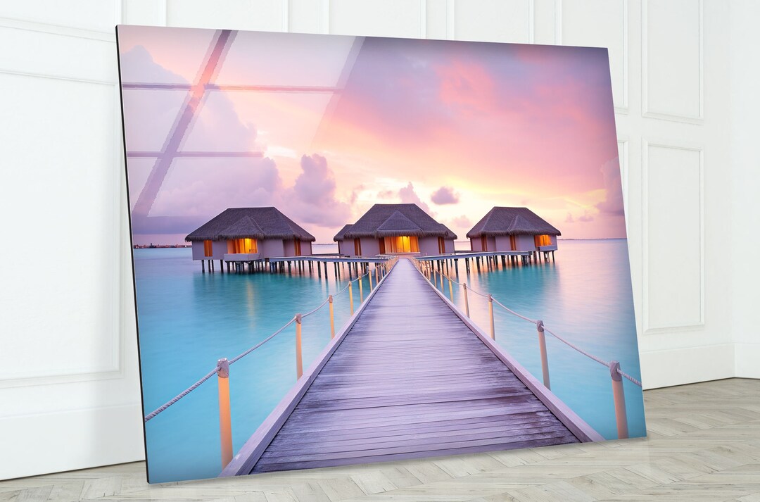 Maldives Tropical Tempered Glass Wall Art: Island Sea View - Etsy