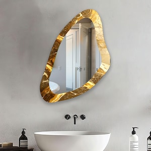 Asymmetrical Gold Wavy Mirror: Modern Wall Decor - Etsy