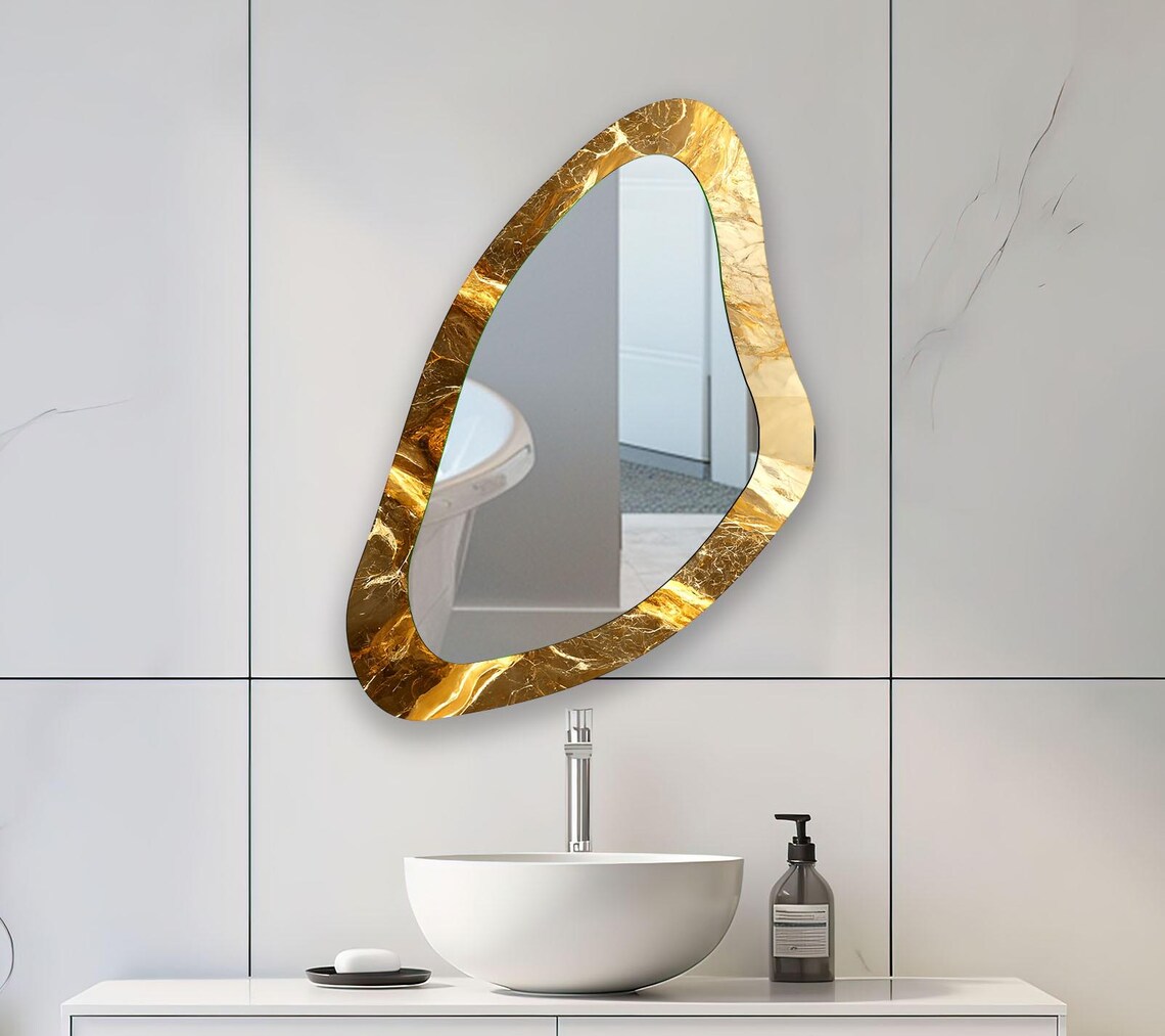 Asymmetrical Gold Wavy Mirror: Modern Wall Decor - Etsy