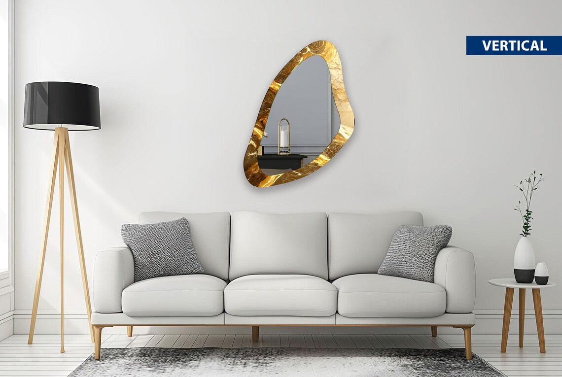 Asymmetrical Gold Wavy Mirror: Modern Wall Decor - Etsy