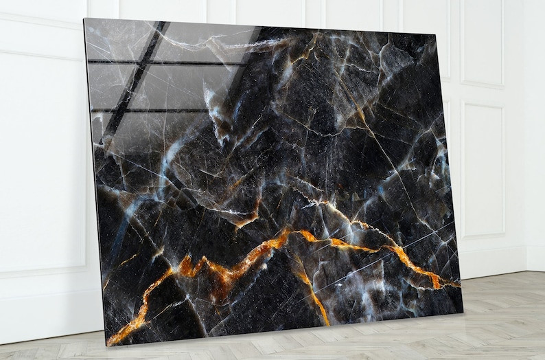 Large Black Marble Tempered Glass Wall Art , Abstract , Glass Printing ...