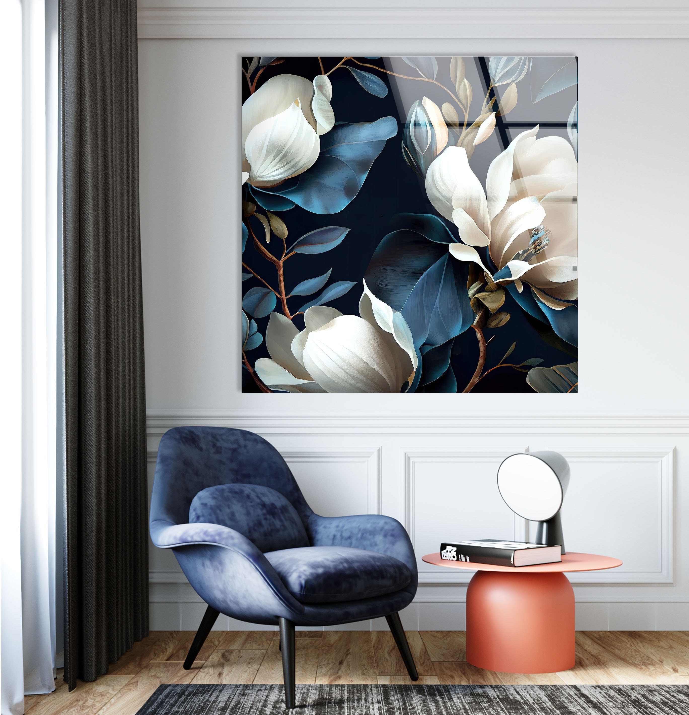 White Magnolia Tempered Glass Wall Art: Modern Floral Print - Etsy