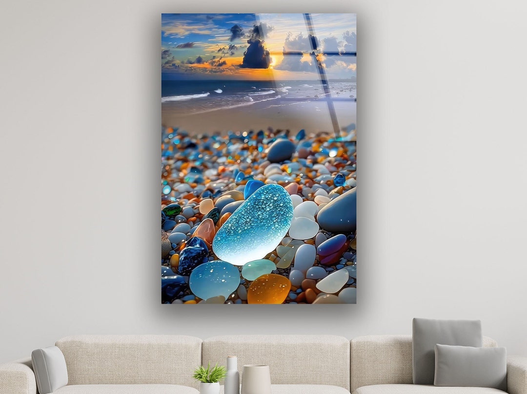Sea Glass Beach Sunset: Tempered Glass Wall Art - Etsy